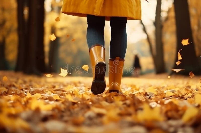 A Girl Walking in the Park in Autumn. Autumn Theme Concept. Generative ...