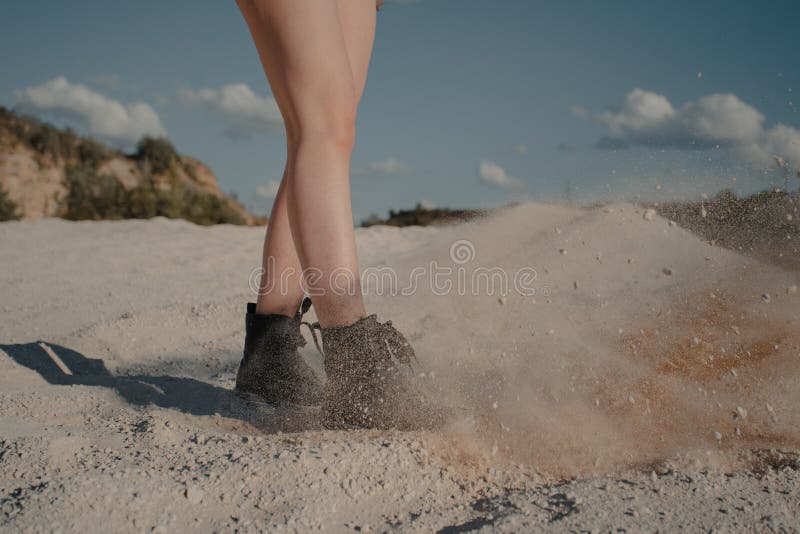Girl Walking on Sand. Boots and Legs Stock Image - Image of fashion ... Girl Walking on Sand. Boots and Legs Stock Image - Image of fashion ...
