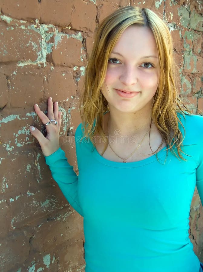 The girl at a wall stock photo. Image of happy, female - 822534