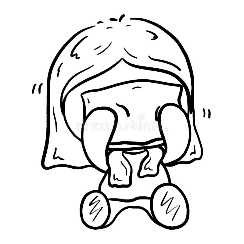 Cartoon Girl Washing Face with Towel Doodle Illustration, Cleaning Face ...