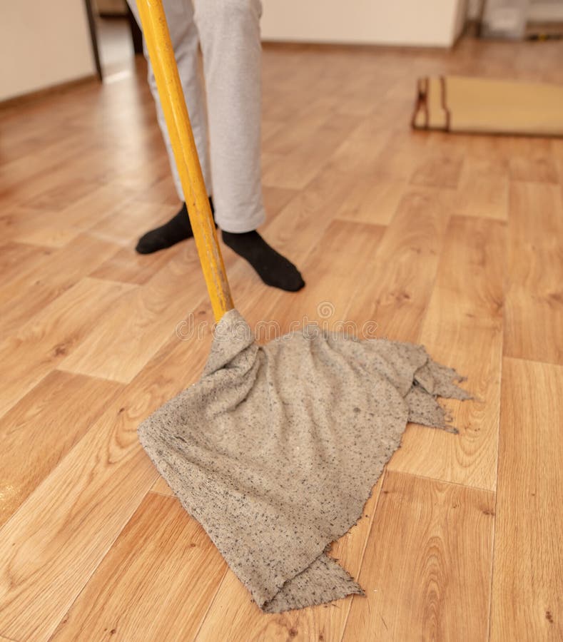 The Girl Washes the Floor with a Rag in the Room Stock Image - Image of ...