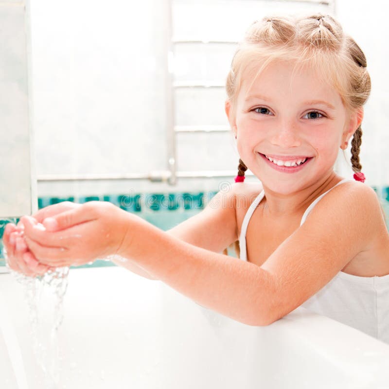 Girls are Washing Hands in the Bath Stock Photo - Image of sleepover ...