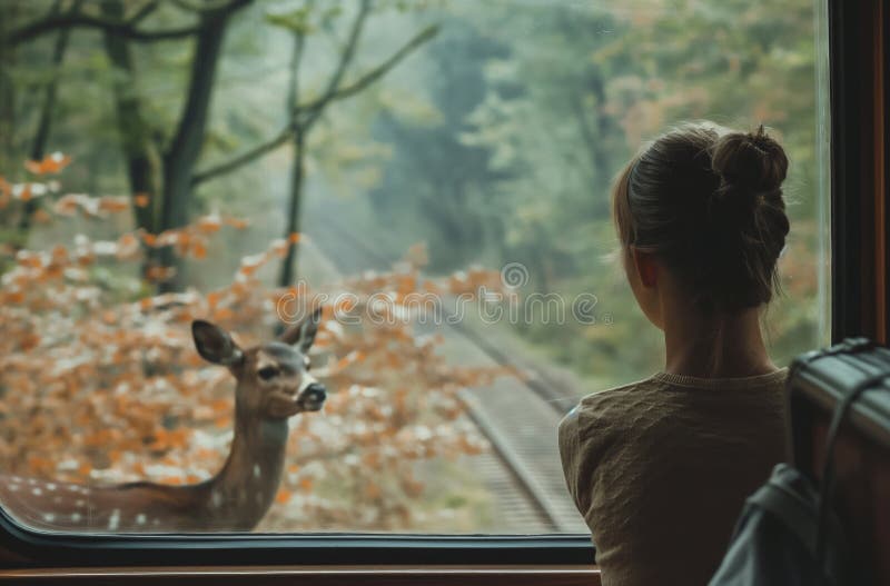 Girl Watching Deer through Train Window Stock Image - Image of greenery ...
