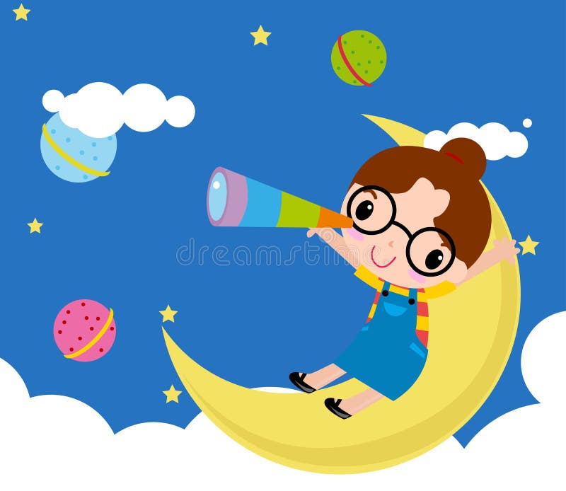 Girl watching star stock vector. Illustration of observation - 13981170