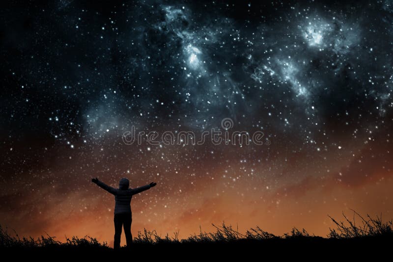 Girl watching the stars stock photo. Image of silhouette - 87115080