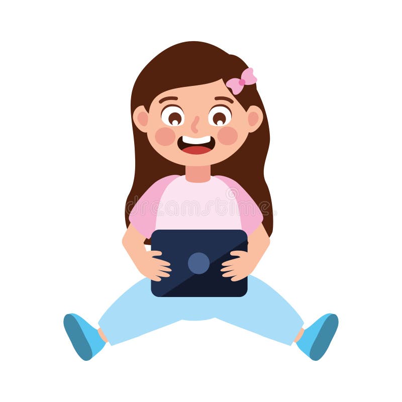 Girl Watching Tablet Content Icon Stock Illustration - Illustration of ...