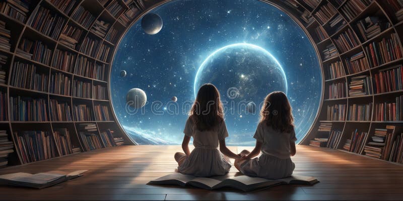 Girl watching the universe stock illustration. Illustration of young ...