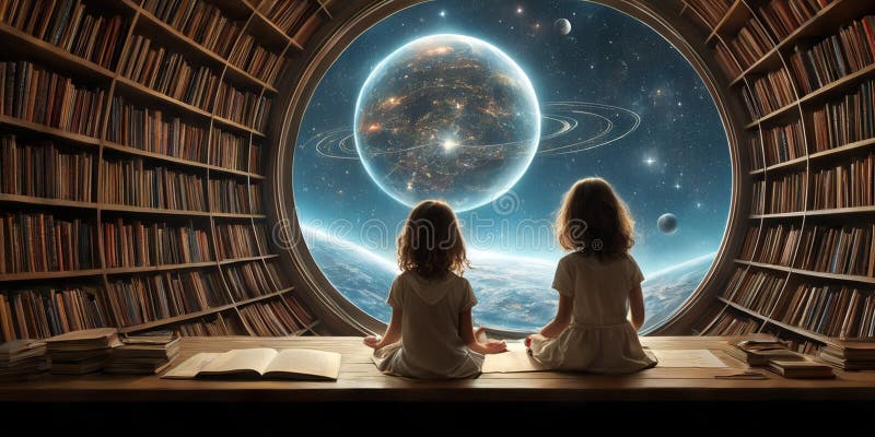 Girl watching the universe stock illustration. Illustration of learn ...