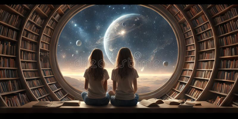 Girl watching the universe stock illustration. Illustration of watching ...