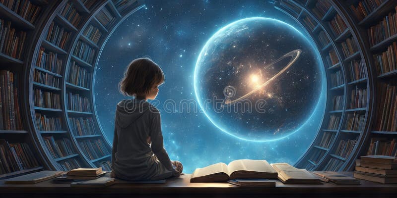 Girl watching the universe stock illustration. Illustration of planet ...