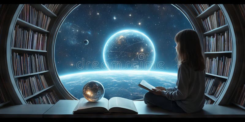 Girl watching the universe stock illustration. Illustration of planet ...