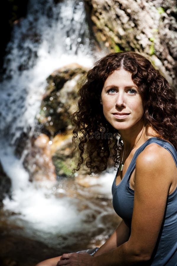 Girl and waterfall stock photo. Image of hair, attractive - 23487864