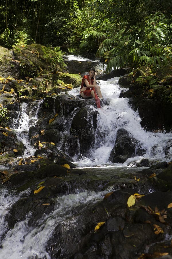 Girl in a waterfall stock photo. Image of wild, rock - 41749734