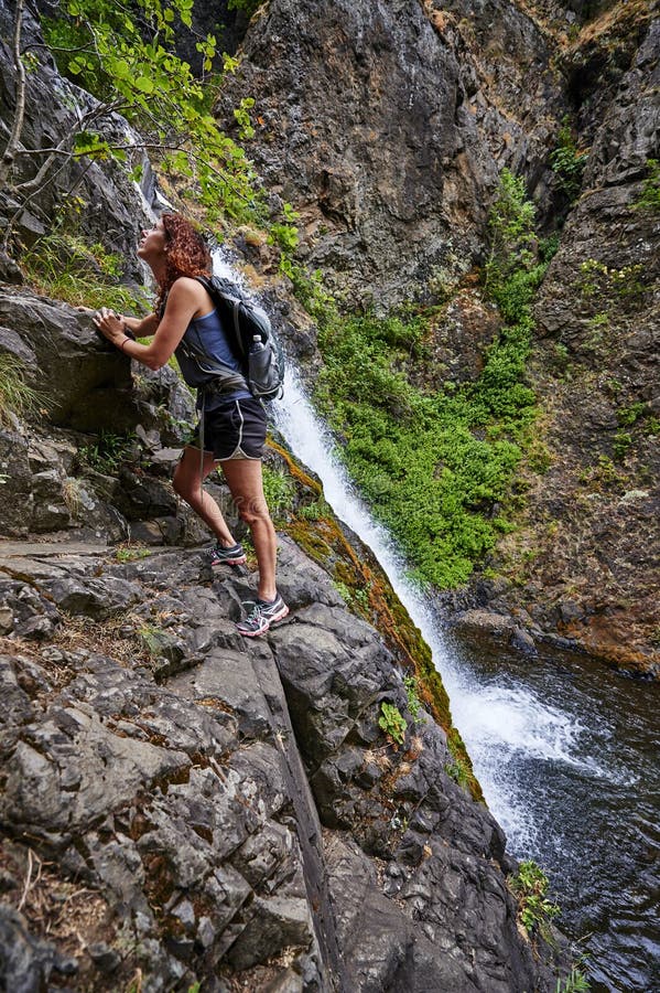 Girl and waterfall stock photo. Image of hair, attractive - 23487864