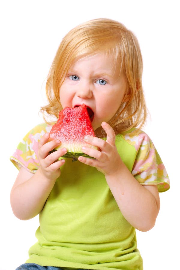 Girl with watermelon stock image. Image of small, cute - 7146351