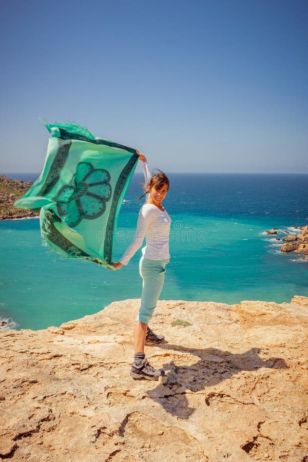 Girl waving a cloth stock image. Image of beach, healthy - 54502203