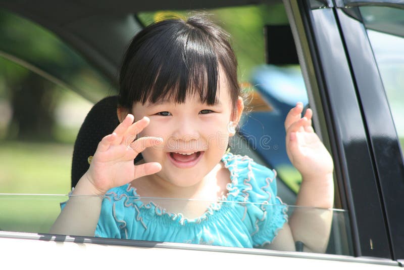 Girl Waving Goodbye in a Car. Stock Image - Image of life, childhood ...