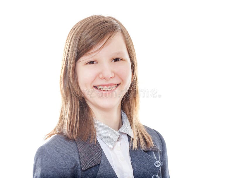 Excited School Girl Uniform Wearing Braces Stock Photos - Free ...