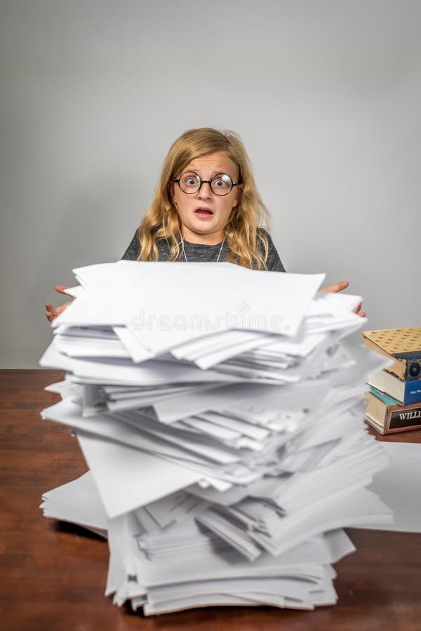 Girl Overwhelmed by Paperwork Stock Image - Image of employee ...
