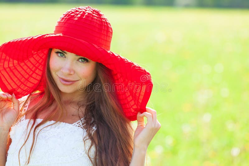 Girl Wearing Red Hat Posing Outdoors Stock Image - Image of elegant ...