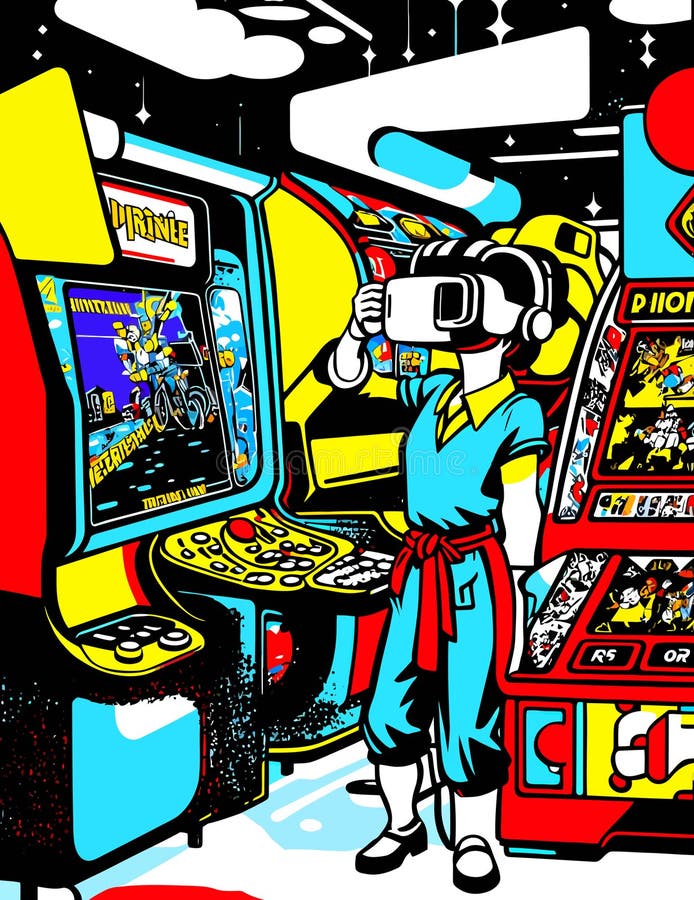 Girl Wearing a Vr Headset Playing in an Arcade Game Stock Illustration ...