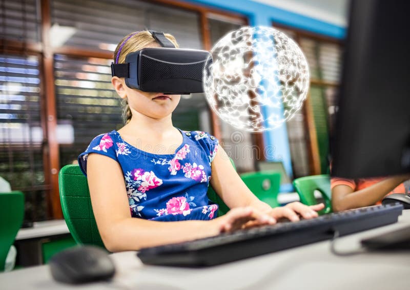 Girl Wearing VR Virtual Reality Headset with Interface Stock Photo ...