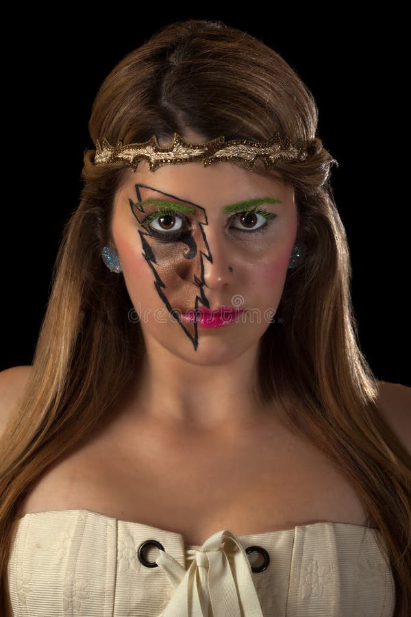 Girl Wearing Lightning Makeup Long Flowing Hair Stock Image - Image of ...
