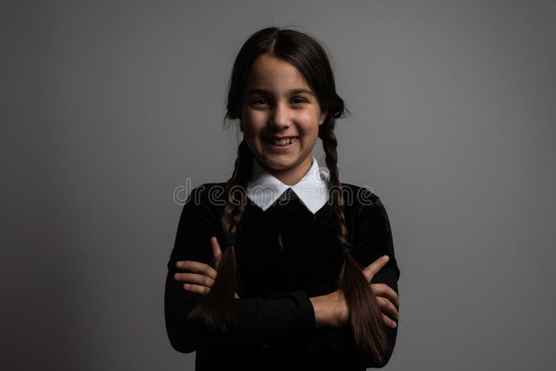 A Girl Wednesday Addams Halloween Party Stock Image Image Of Crazy