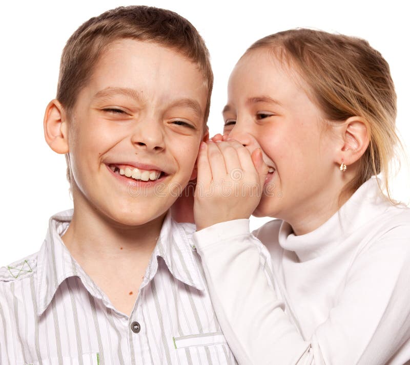 Girl Whispers Boy in the Ear Secret Stock Image - Image of happiness ...