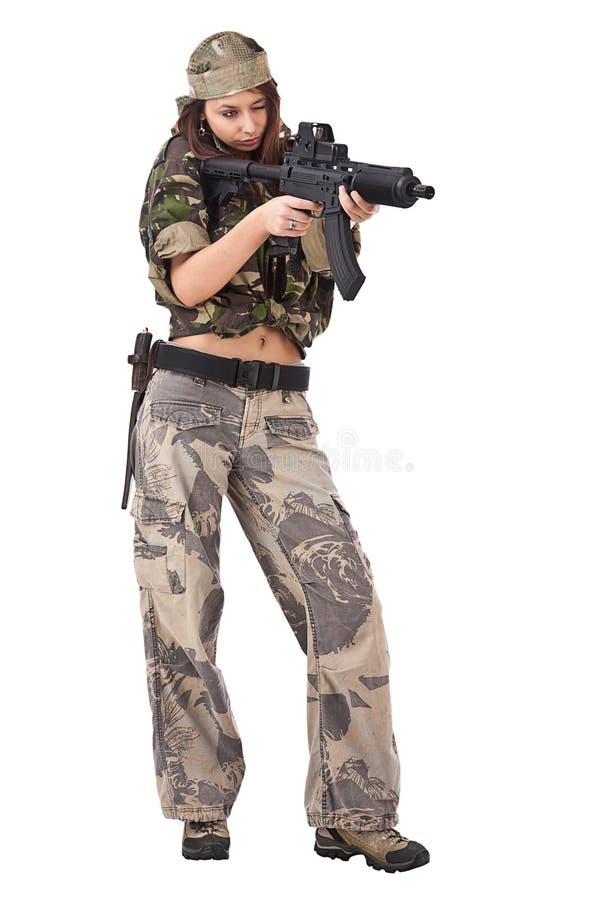 Army girl pointing a gun stock image. Image of female - 28859093