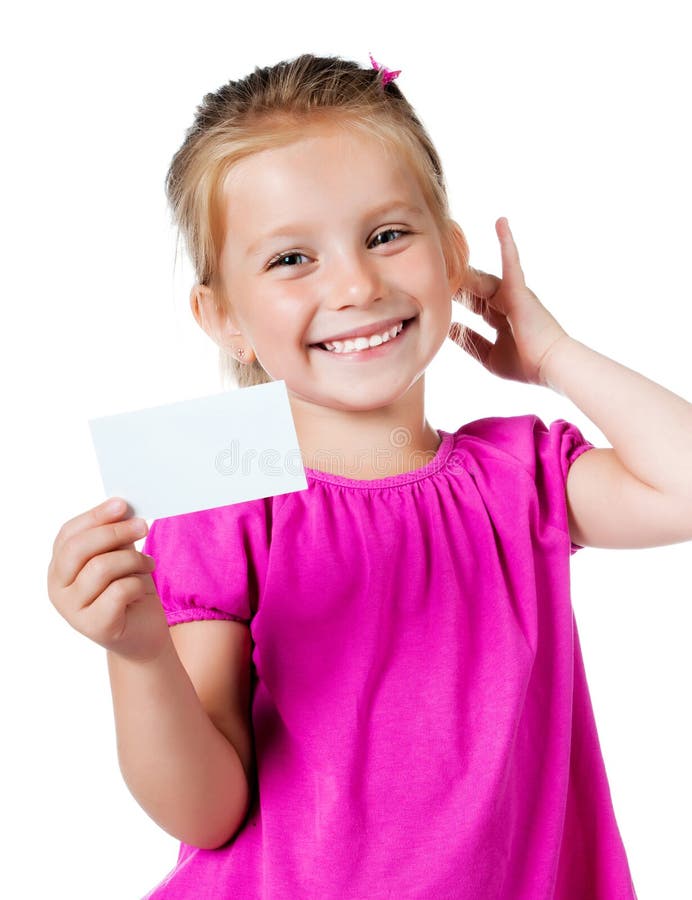 Girl with a white card stock image. Image of display - 20348273
