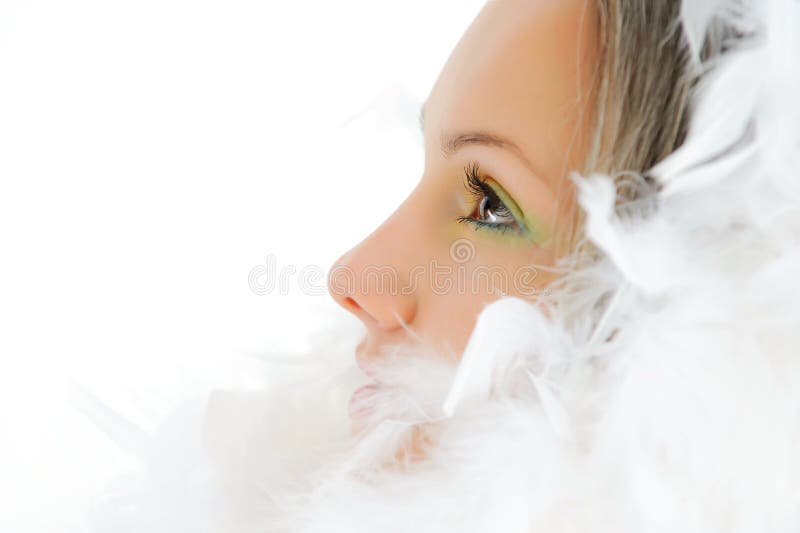 Girl with white feathers stock photo. Image of model, festive - 6963906