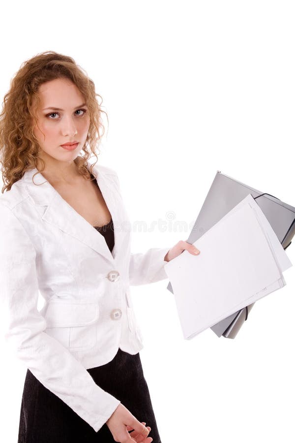 Girl with white paper stock photo. Image of business - 12261246