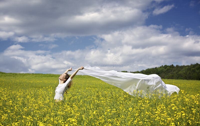Girl with White Piece of Cloth in Wind Stock Image - Image of ...