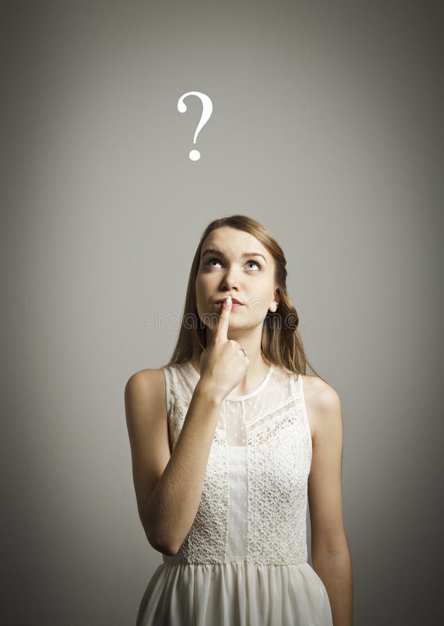 Girl in White and Question Mark Stock Image - Image of looking, mark ...