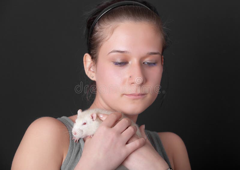 Girl with a white rat stock image. Image of portrait - 24874125