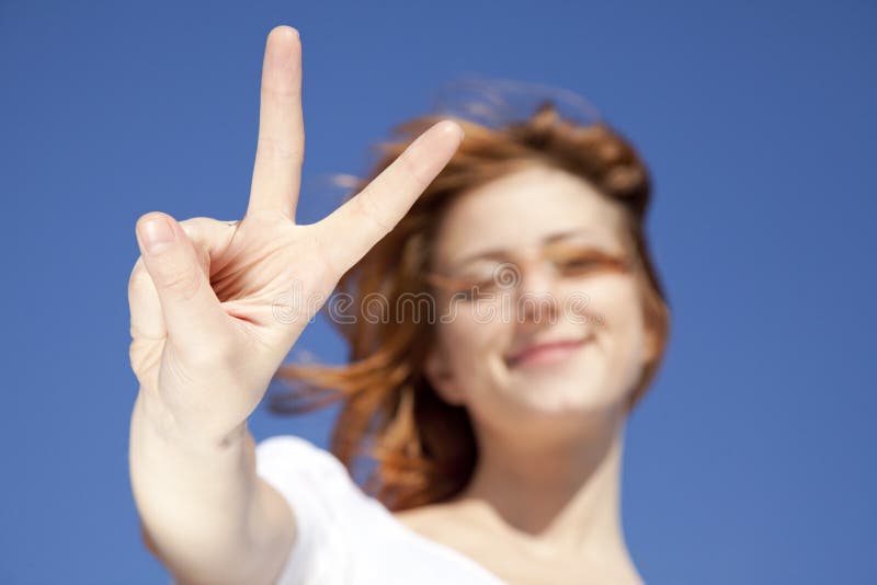 Girl Which Show Hand V Symbol Stock Photos - Free & Royalty-Free Stock ...