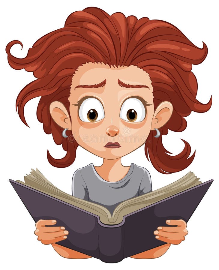 Girl with Wide Eyes Reading a Book Stock Vector - Illustration of hobby ...