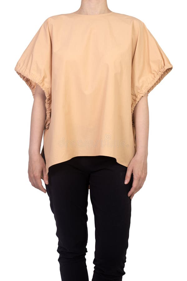 Wide Peach Blouse Isolated on White, Front and Back Stock Photo - Image ...