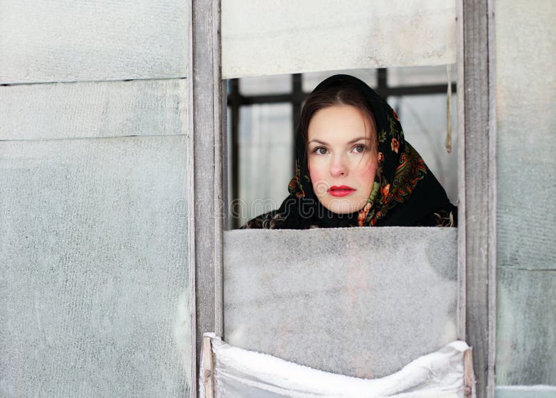 Girl at the window stock photo. Image of people, hand - 10737608