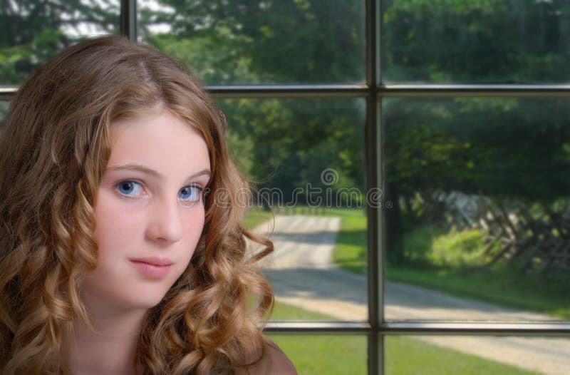 Girl by Window stock photo. Image of enigmatic, curly - 1815014