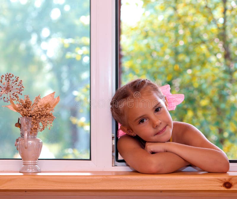 Little Girl on Balcony, Look from Window Stock Image - Image of peep ...