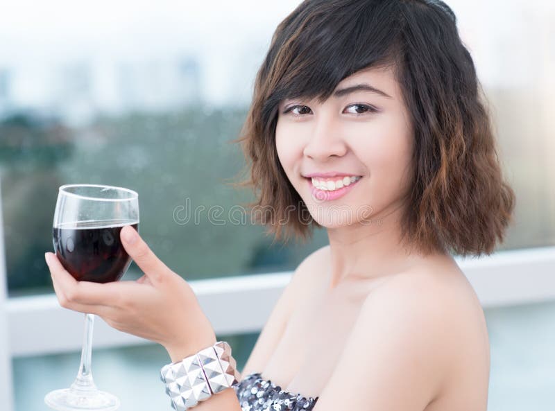 Girl with wine stock photo. Image of happy, celebrating - 27007200