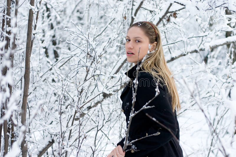 Fashion Model in Winter Forest Stock Image - Image of cold, playful ...