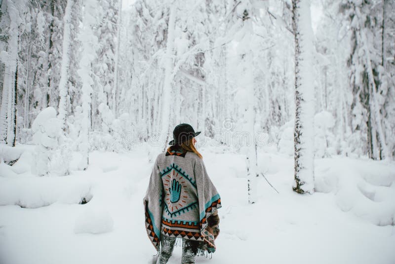 Girl in winter forest stock image. Image of portrait - 93577995