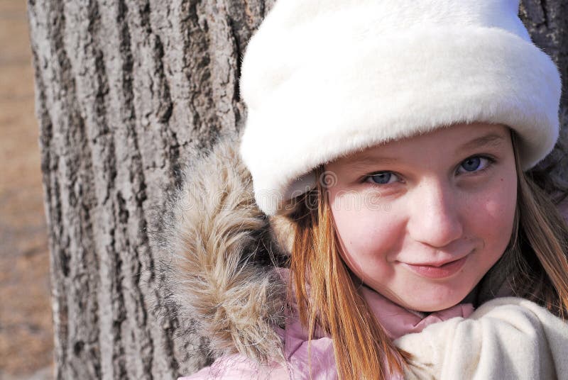 Girl in Winter Hat, Portrait Stock Photo - Image of trees, closeup: 609730