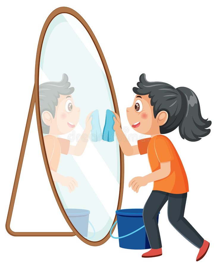 A Girl Wiping Mirror by Rag and Spray Stock Vector - Illustration of ...