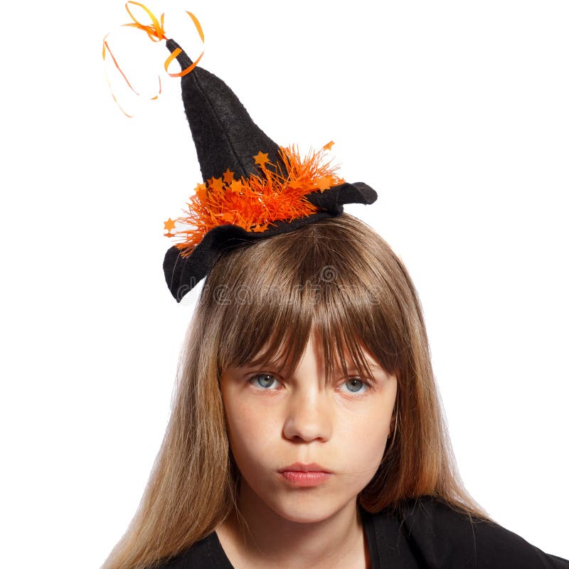 Girl with witches hat stock photo. Image of studio, young - 26103154