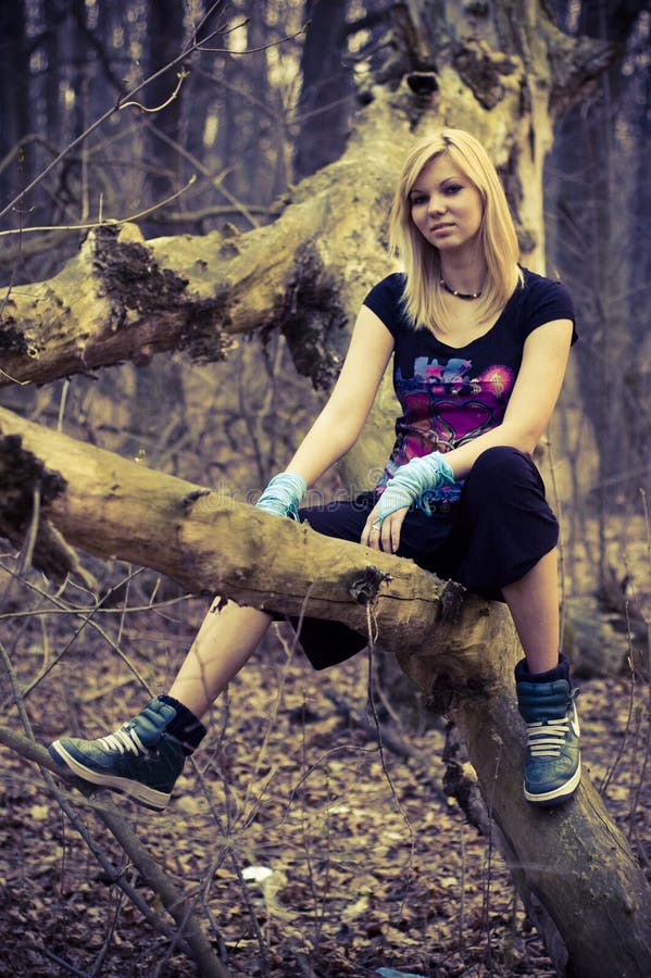 Girl in the woods stock image. Image of good, blond, nature - 12237913