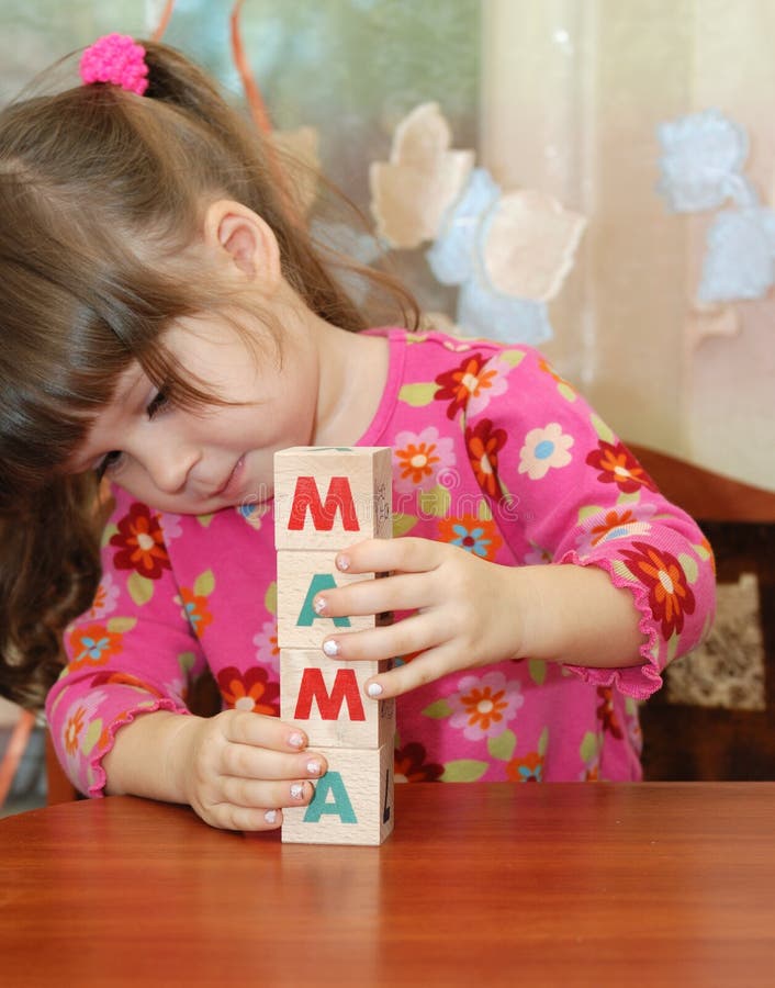 The Girl and Word Mama from Cubes Stock Image - Image of alphabet, mama ...